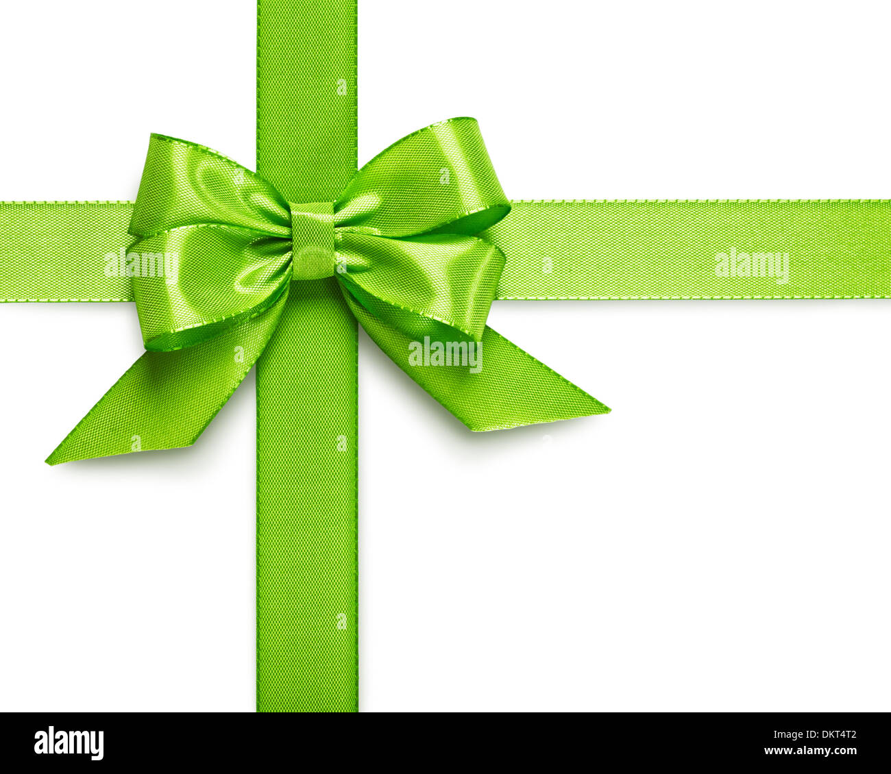 Green ribbon bow isolated on white background clipping path included ...