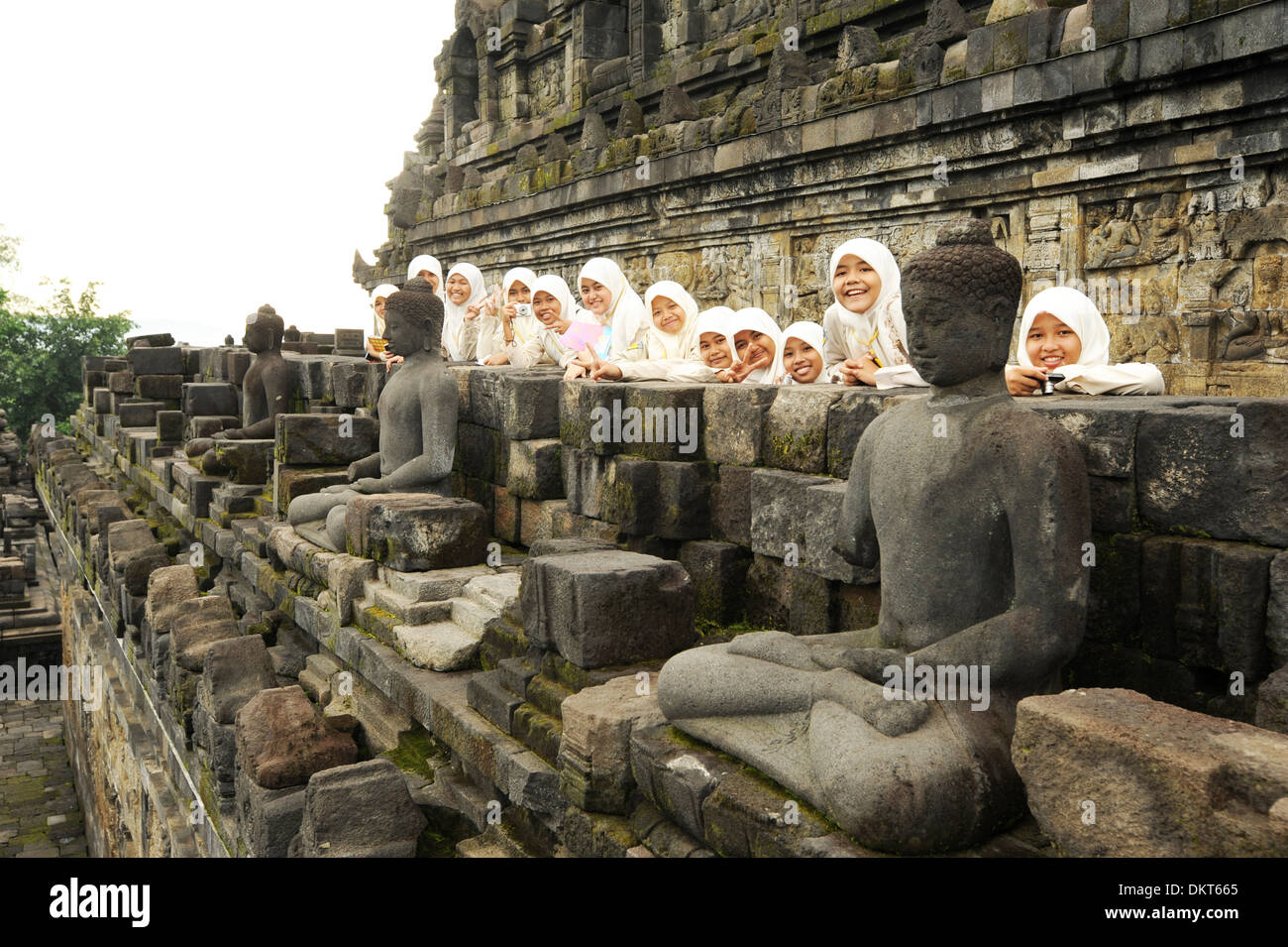 Asia, Indonesia, Java, Borobudur, Buddhism, girl, headscarf, group ...