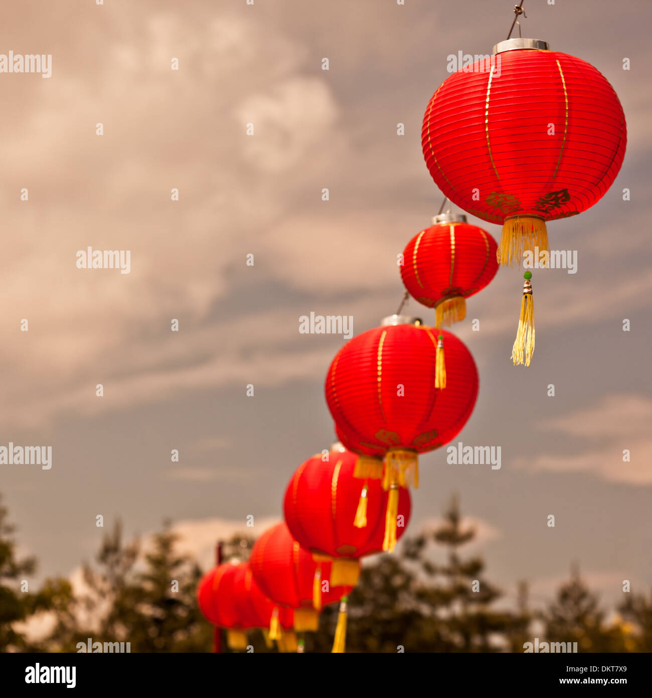 Red Chinese Paper Lanterns. Square filtered shot Stock Photo - Alamy
