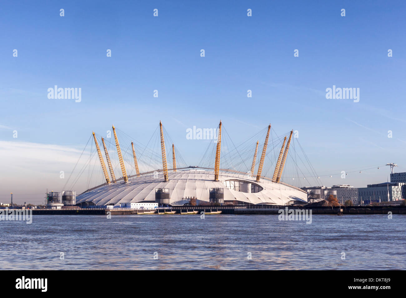 The O2 Arena (The Dome or Millenium Dome), River Thames and blue sky ...
