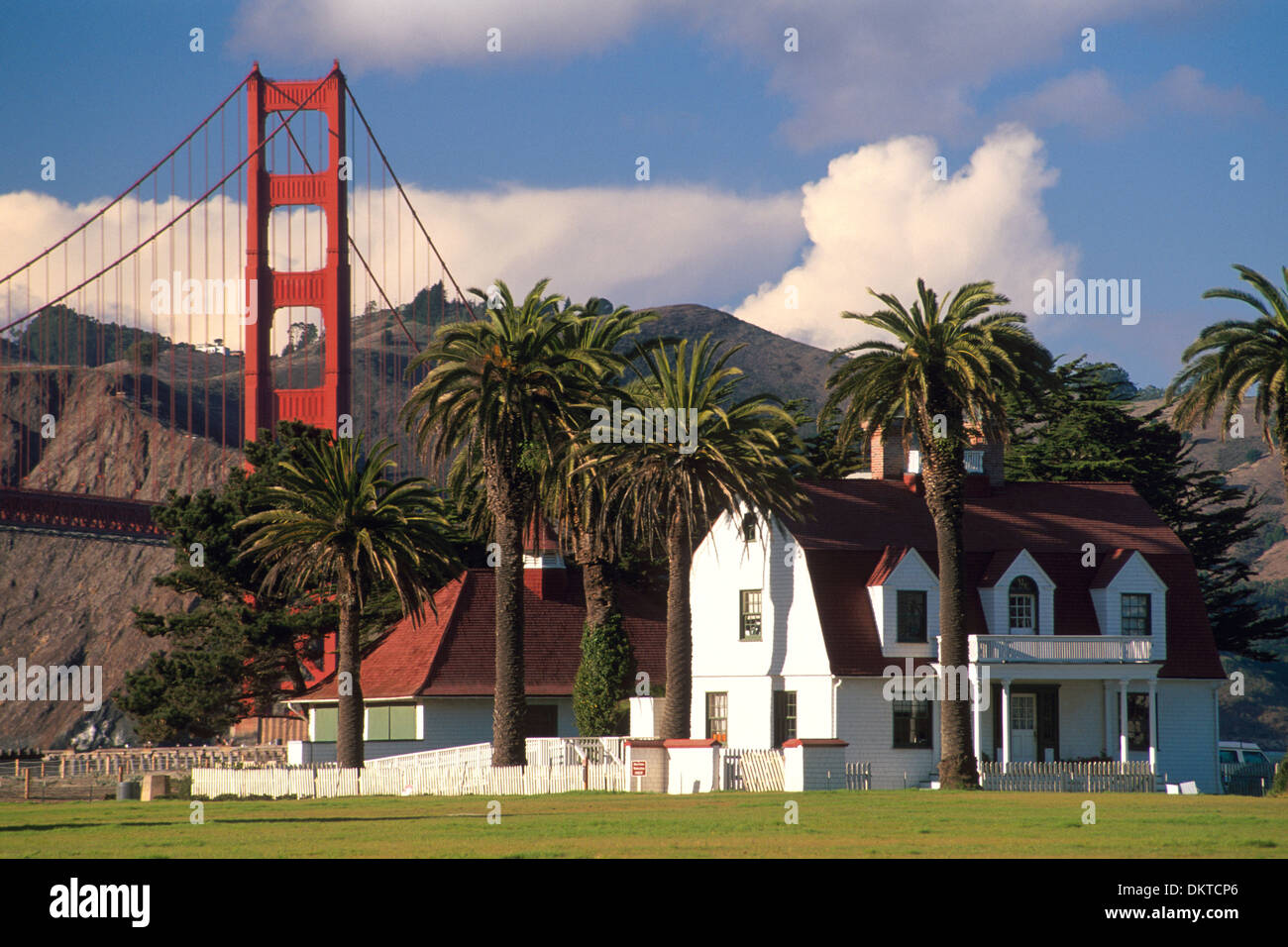 Old Coast Guard station and Golden Gate Bridge as seen from Crissy ...