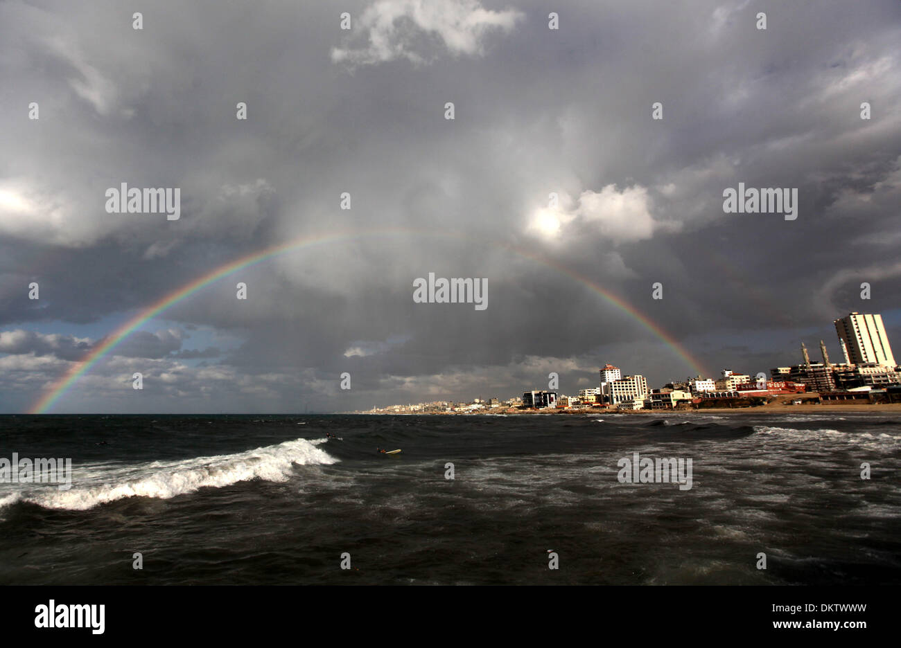 Gaza, Palestinian Territories, . 9th Dec, 2013. A rainbow shines over ...
