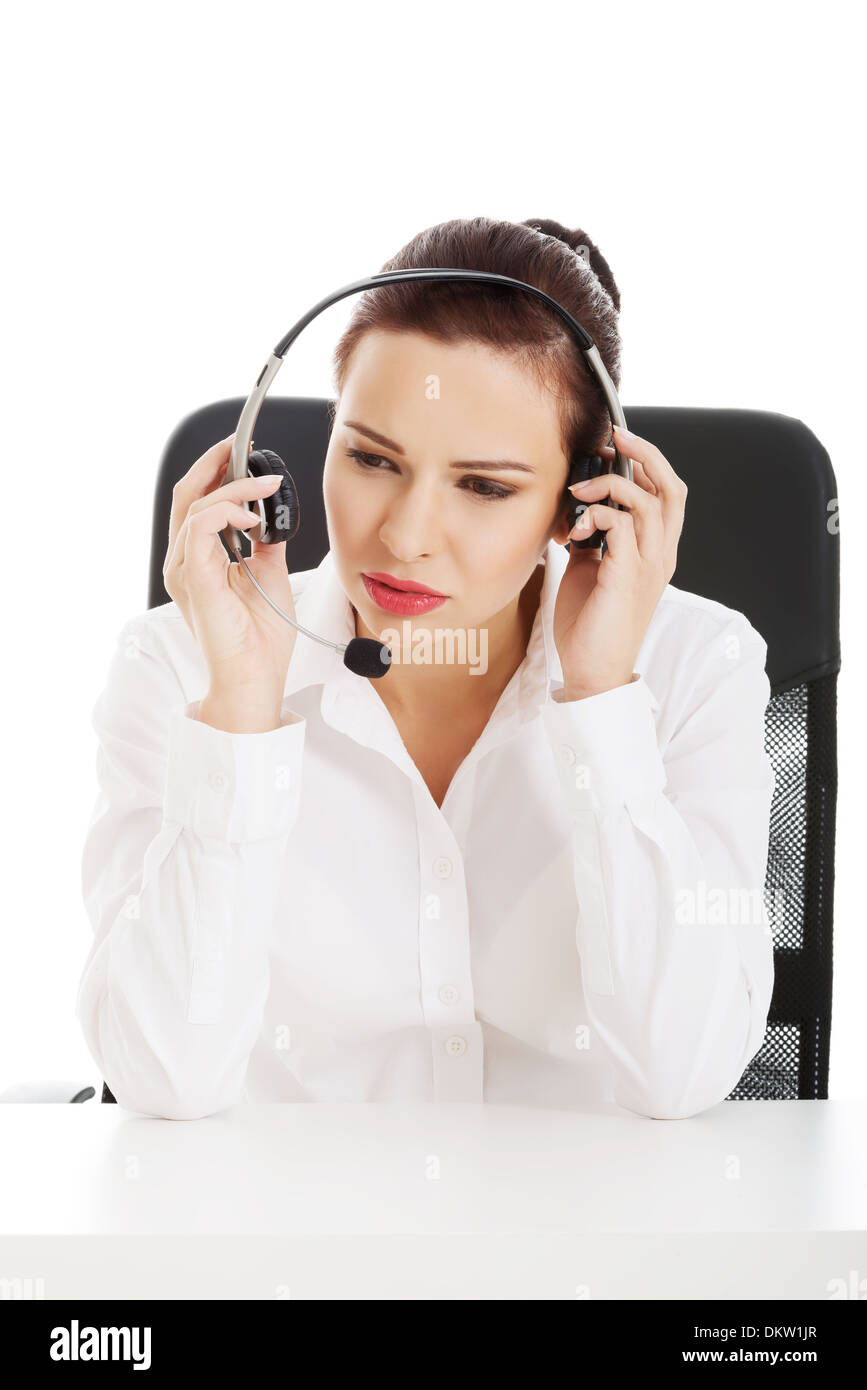 Beautiful woman sitting microphone headphones hi-res stock photography ...