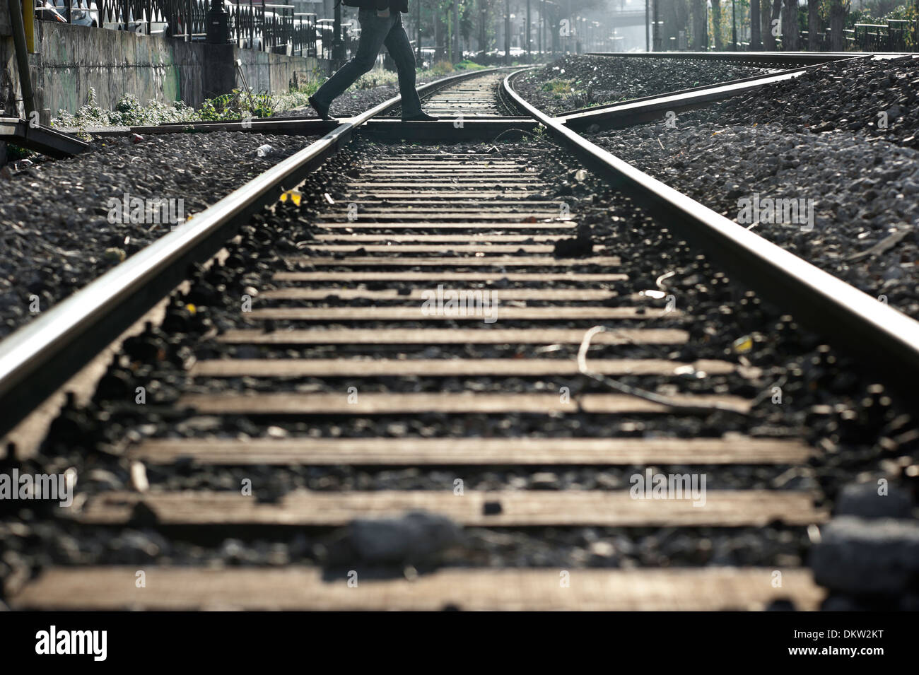 Man crossing railway line hi-res stock photography and images - Alamy