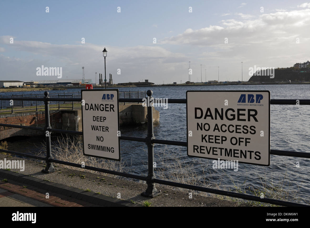 Danger / Warning signs at Barry Docks in Wales Stock Photo - Alamy