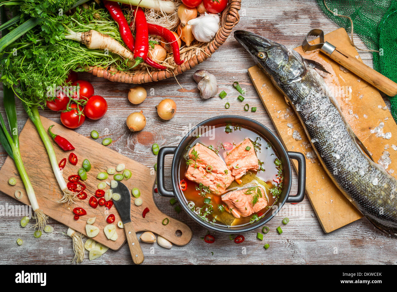Vegetables salmon groceries hi-res stock photography and images - Alamy