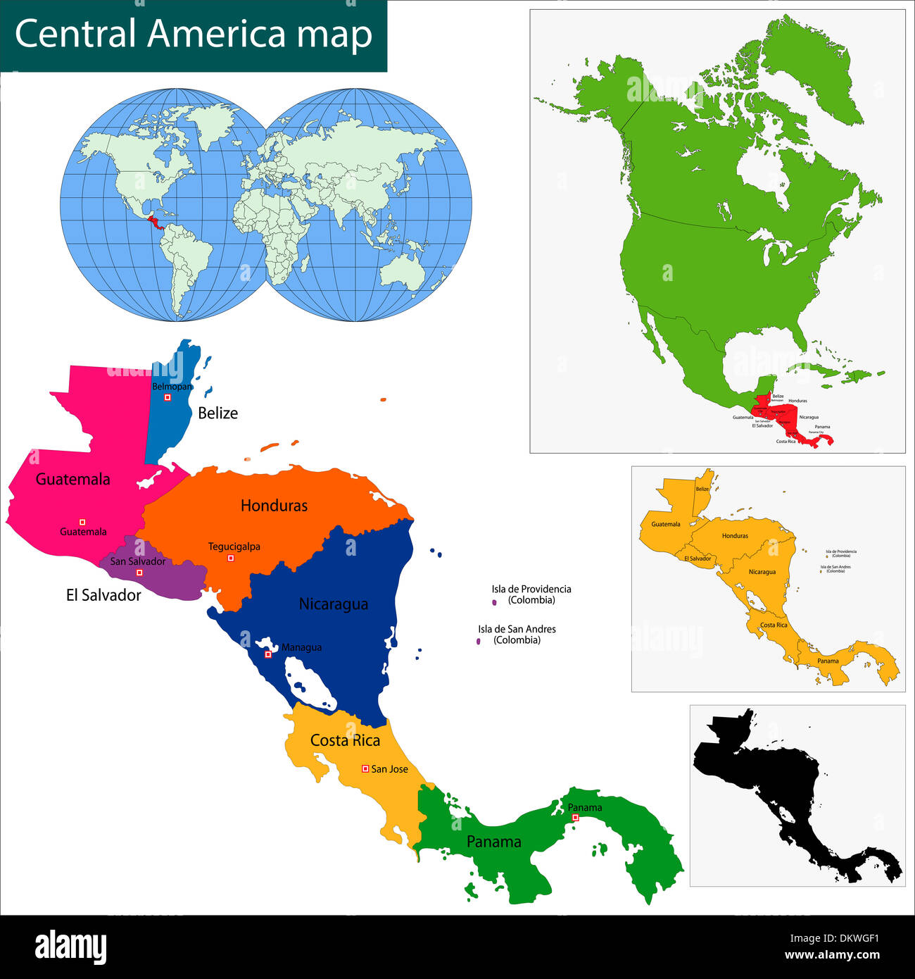 Central America map Stock Photo - Alamy