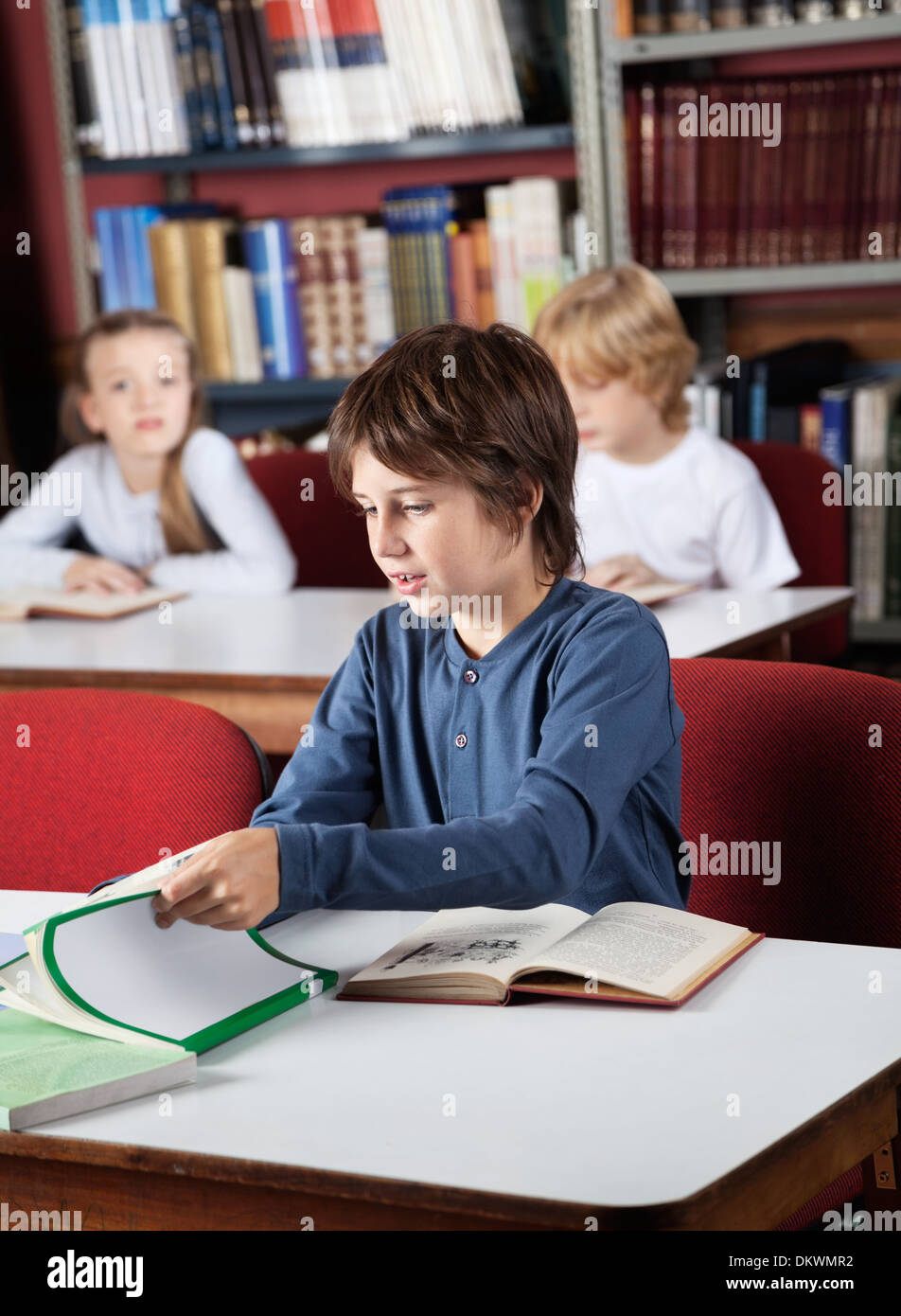 Schoolboy Studying In Library Stock Photo - Alamy