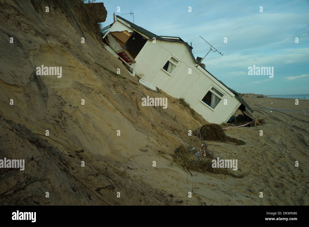 Sea erosion to cliffs at Hemsby Norfolk, England cause bungalow homes ...