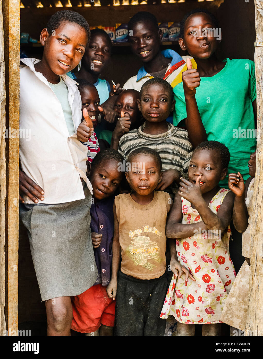 Village kids along the Caprivi Strip, Okavango Delta, Botswana, Africa ...