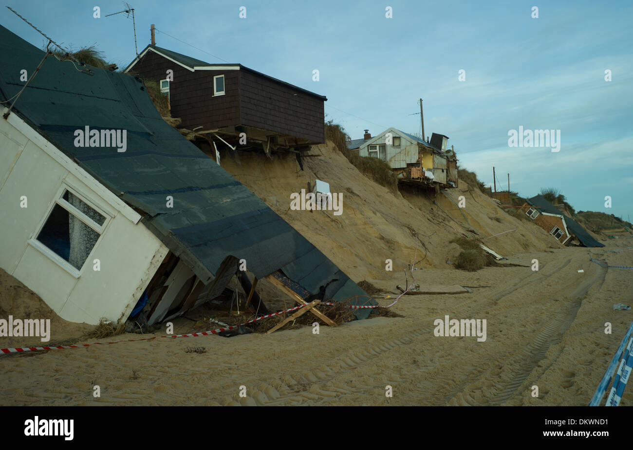 Sea erosion to cliffs at Hemsby Norfolk, England cause bungalow homes ...