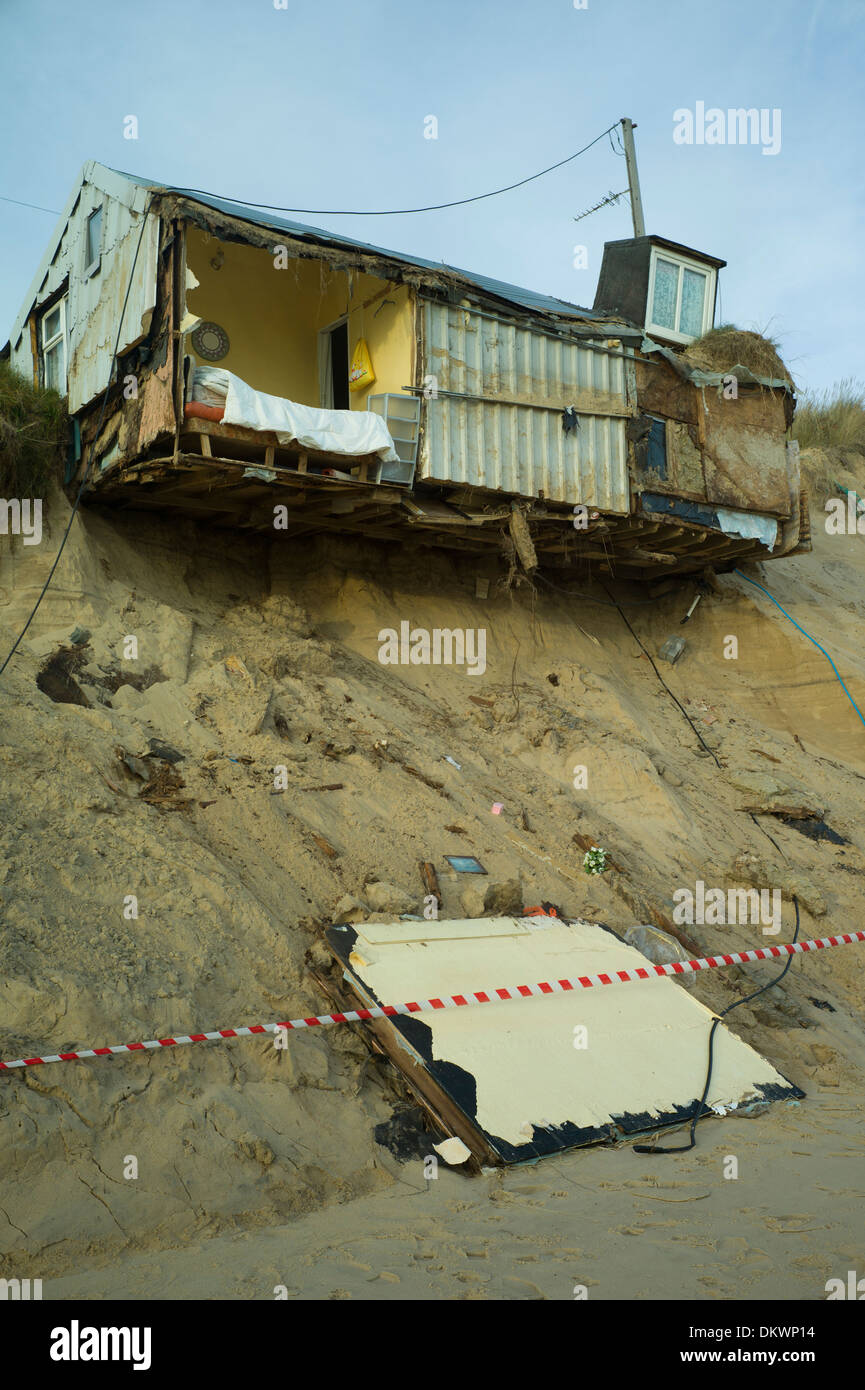 Sea erosion to cliffs at Hemsby Norfolk, England cause bungalow homes ...