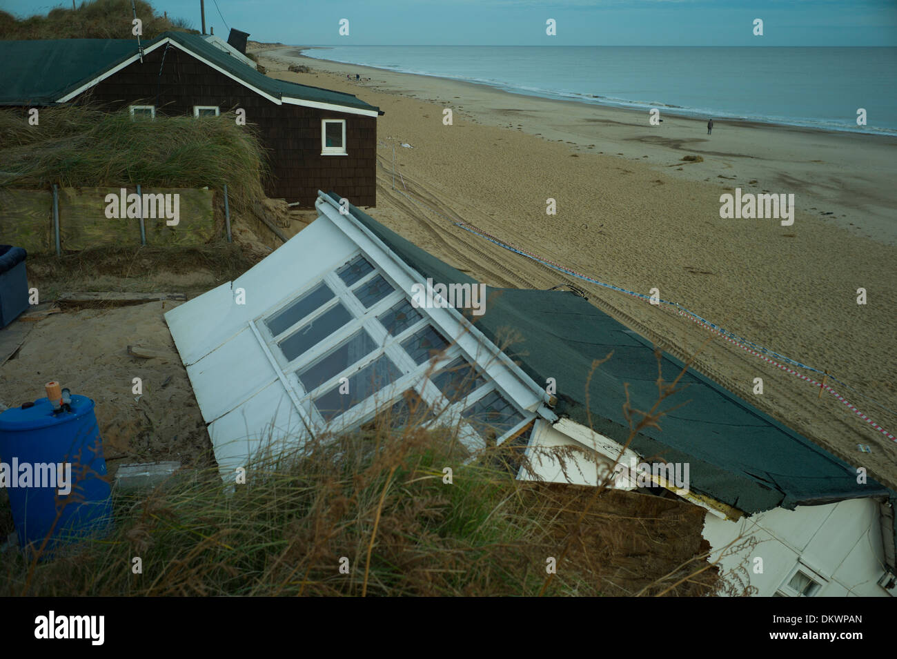 Sea erosion to cliffs at Hemsby Norfolk, England cause bungalow homes ...