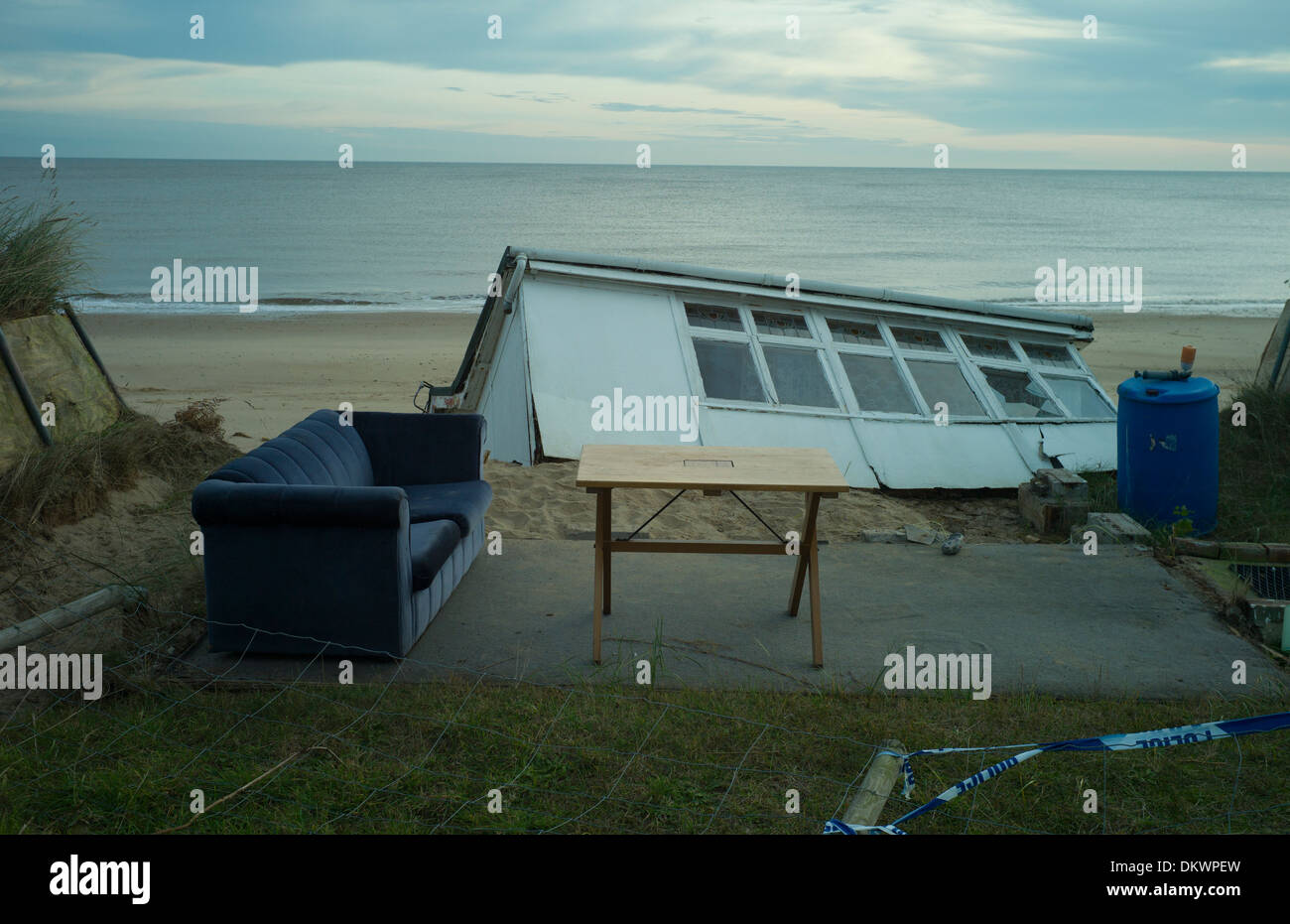 Sea erosion to cliffs at Hemsby Norfolk, England cause bungalow homes ...