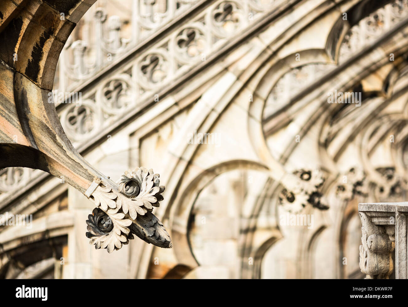 Detail of gothic fleur-de-lys on terrace of the Duomo of Milan in Milan ...