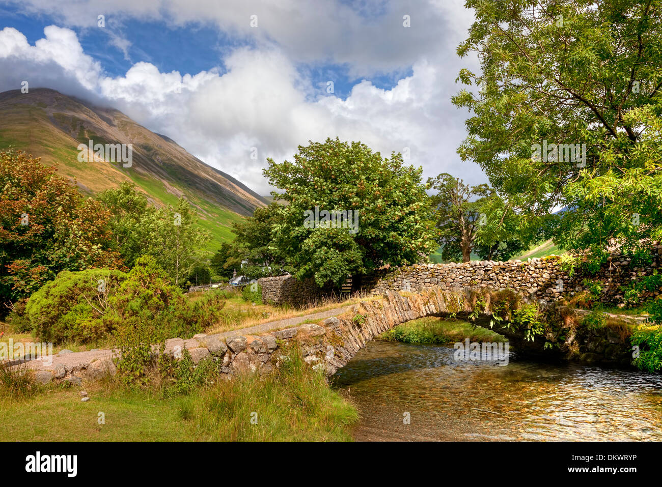 The old packhorse bridge at Wasdale Head near Wast Water, the Lake ...