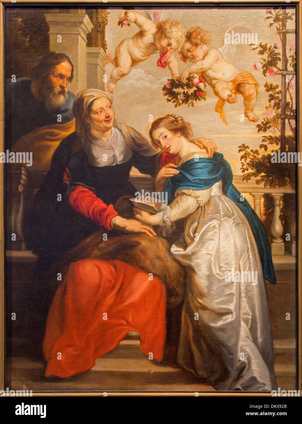 Antwerp - Paint of Virgin Mary and her mother St. Ann, and father st ...