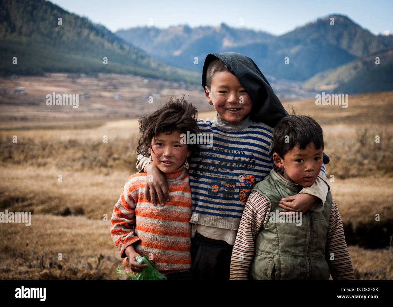 Bhutanese Children playing in the Phobjikha Valley, Bhutan Stock Photo ...