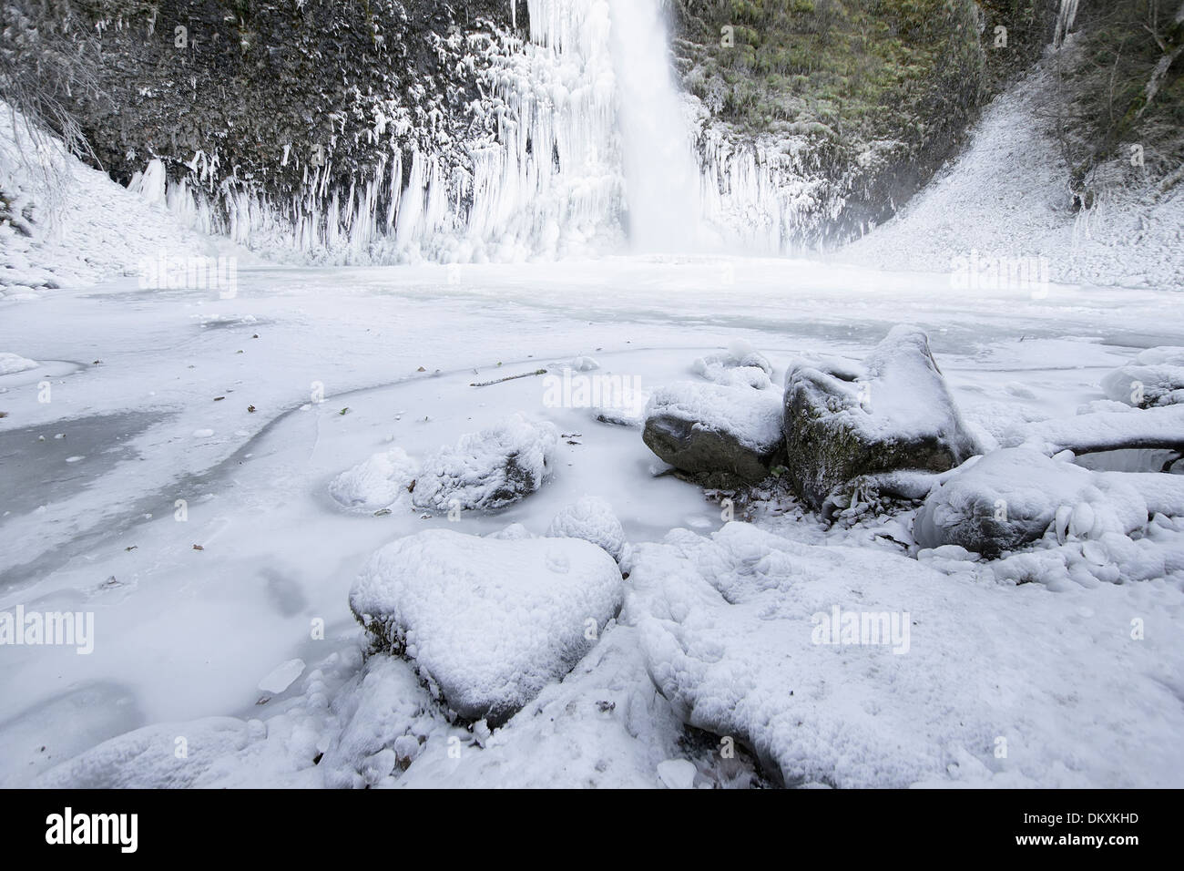 Horsetail Falls at Columbia River Gorge in Oregon Frozen in Winter ...