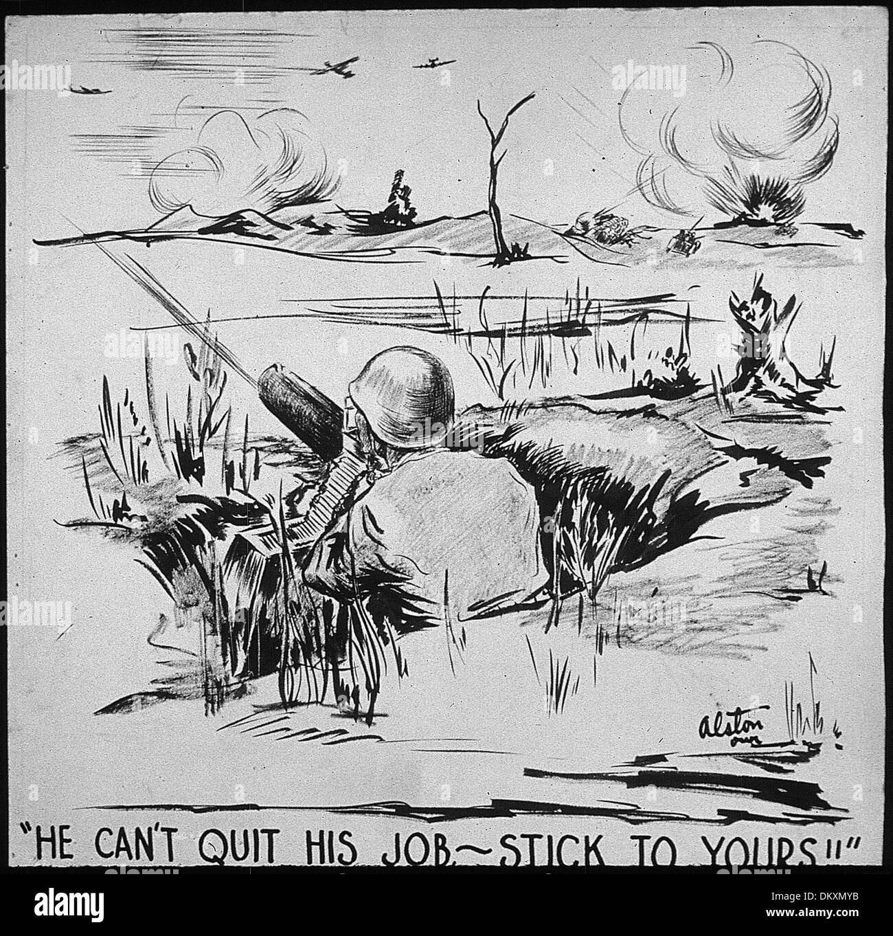 A humorous and satirical slogan reading 'He Can't Quite His Job, Stick ...