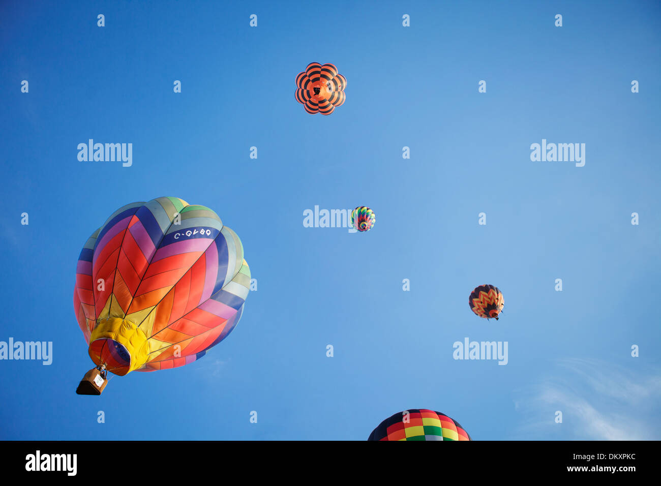 Hot Air Balloons flying in the blue sky on a beautiful spring day Stock ...