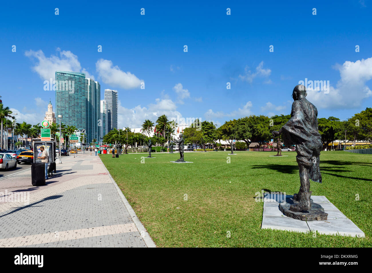 Bayfront Park on Biscayne Boulevard in downtown Miami, Florida, USA ...
