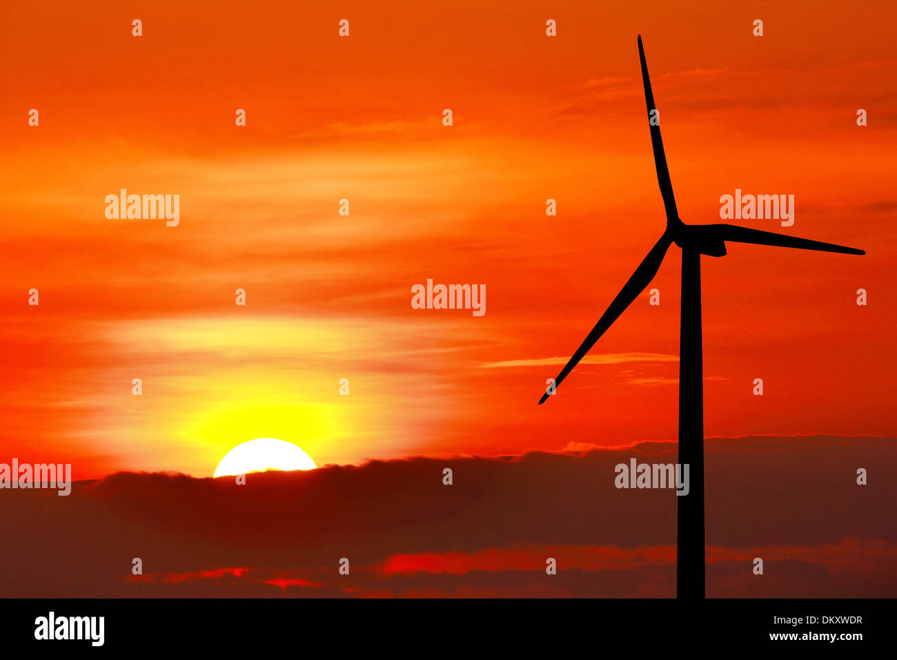 Wind turbine silhouette on sunset background Stock Photo - Alamy
