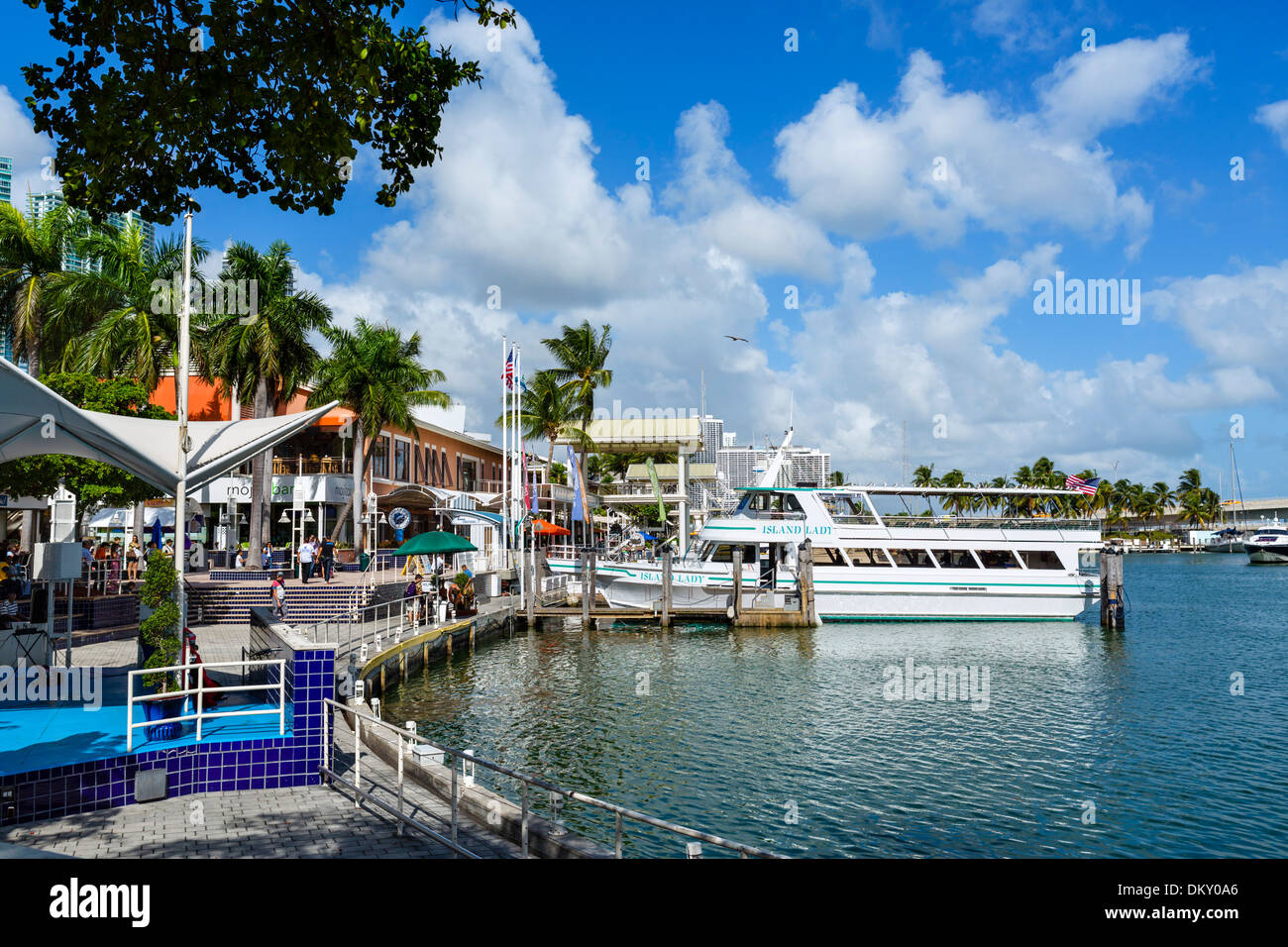 The waterfront at Bayside Marketplace in downtown Miami, Florida, USA ...