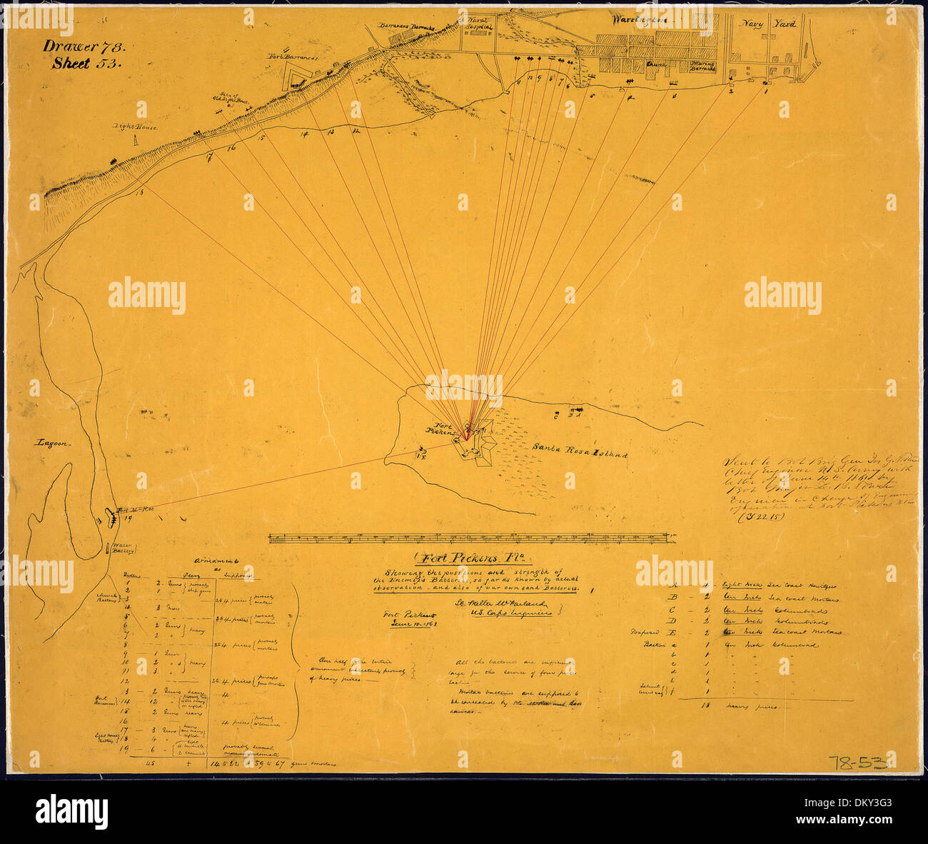 A military map of Fort Pickens, Florida, depicting the positions and ...