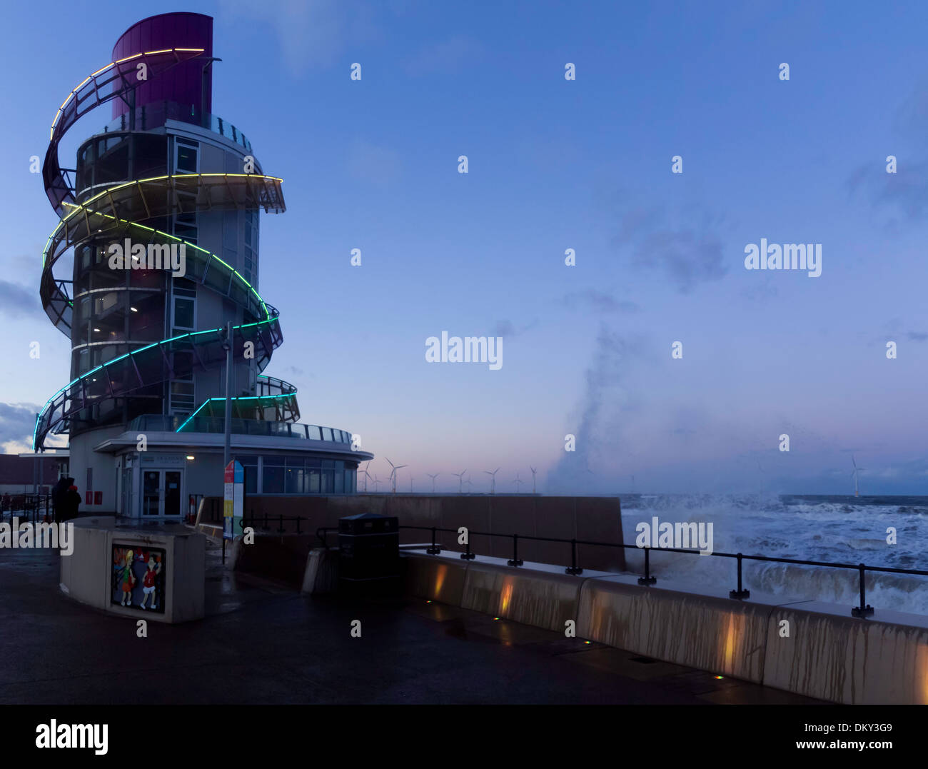 The Redcar Beacon and sea wall battered by heavy seas in severe gale ...