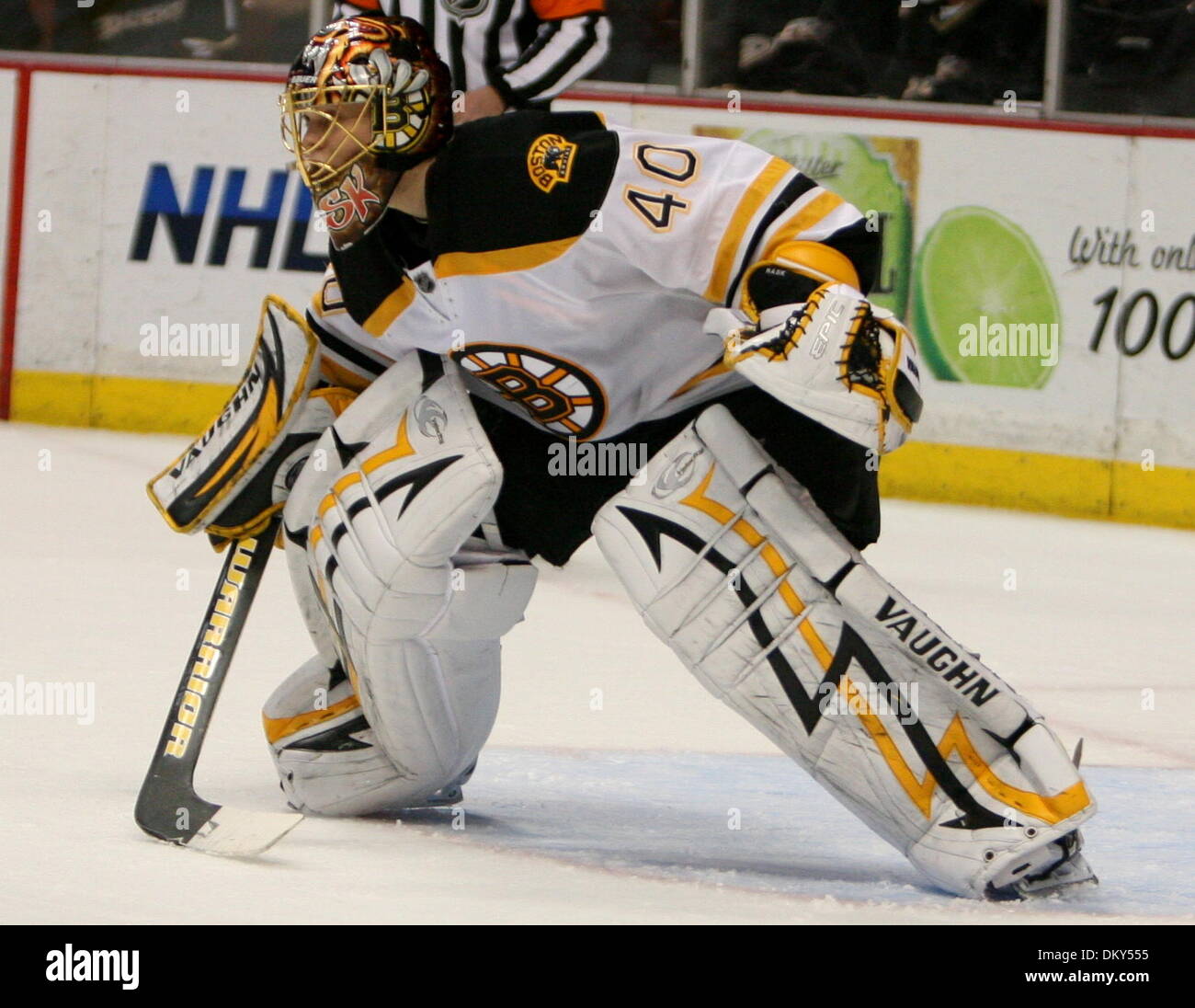 Jan 13, 2010 - Anaheim, California, USA - Boston Bruins goalie TUUKKA ...