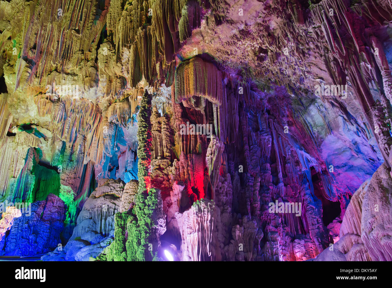 colorful limestone cave with perfect reflections in water Stock Photo ...