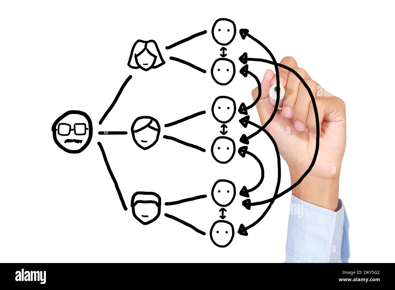 Drawing teamwork chart on white board Stock Photo - Alamy