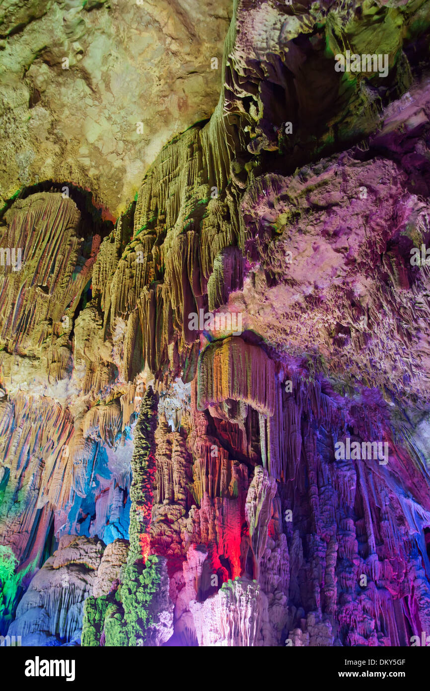 colorful limestone cave with perfect reflections in water Stock Photo ...