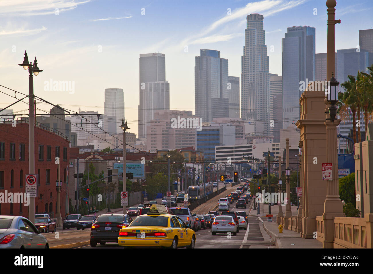 Los Angeles skyline from the 1st Street Bridge, California, USA Stock ...
