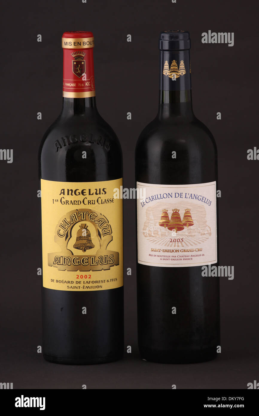 Two bottles of French red wine frist growth Chateau Angelus 2002 and ...