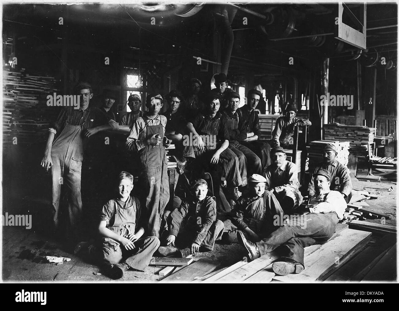 This photograph captures the noon hour in a furniture factory in ...