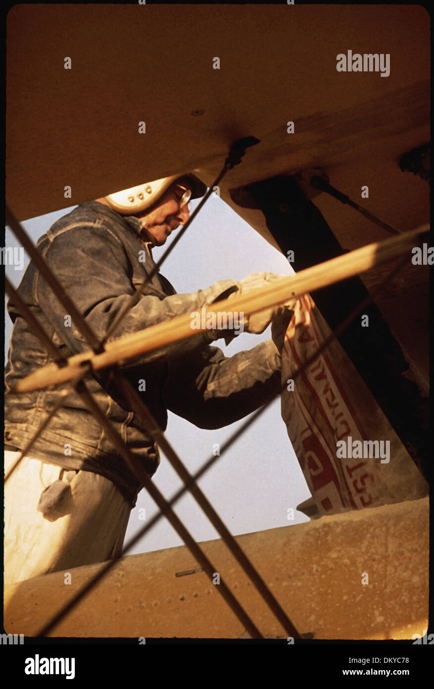 A pilot of a dusting plane from May 1972, performing agricultural ...