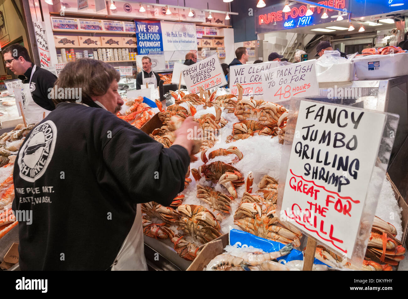 Washington, Seattle, Pike Place Market, seafood, shellfish Stock Photo ...