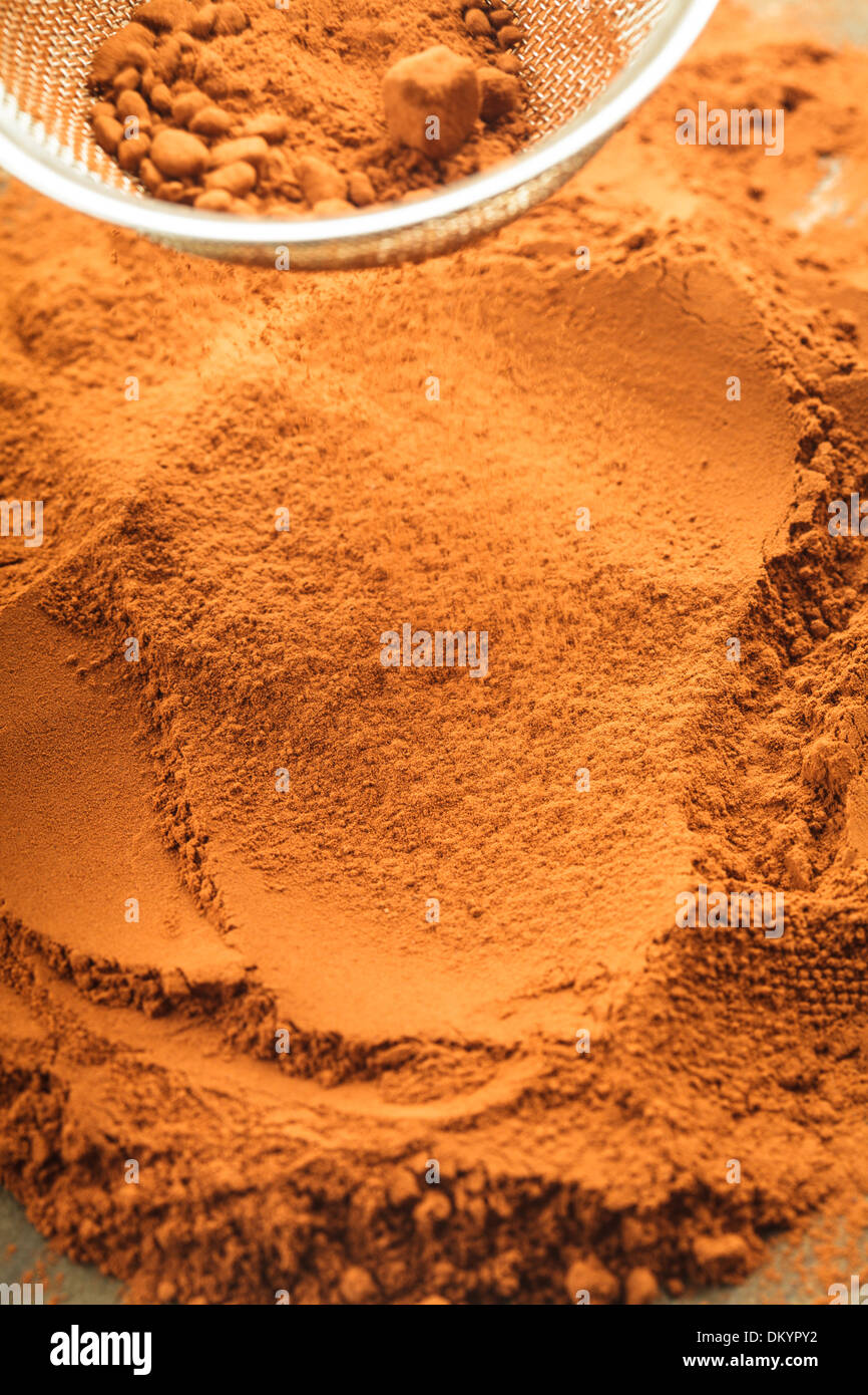 chocolate powder and sieve, prepared for cooking Stock Photo - Alamy