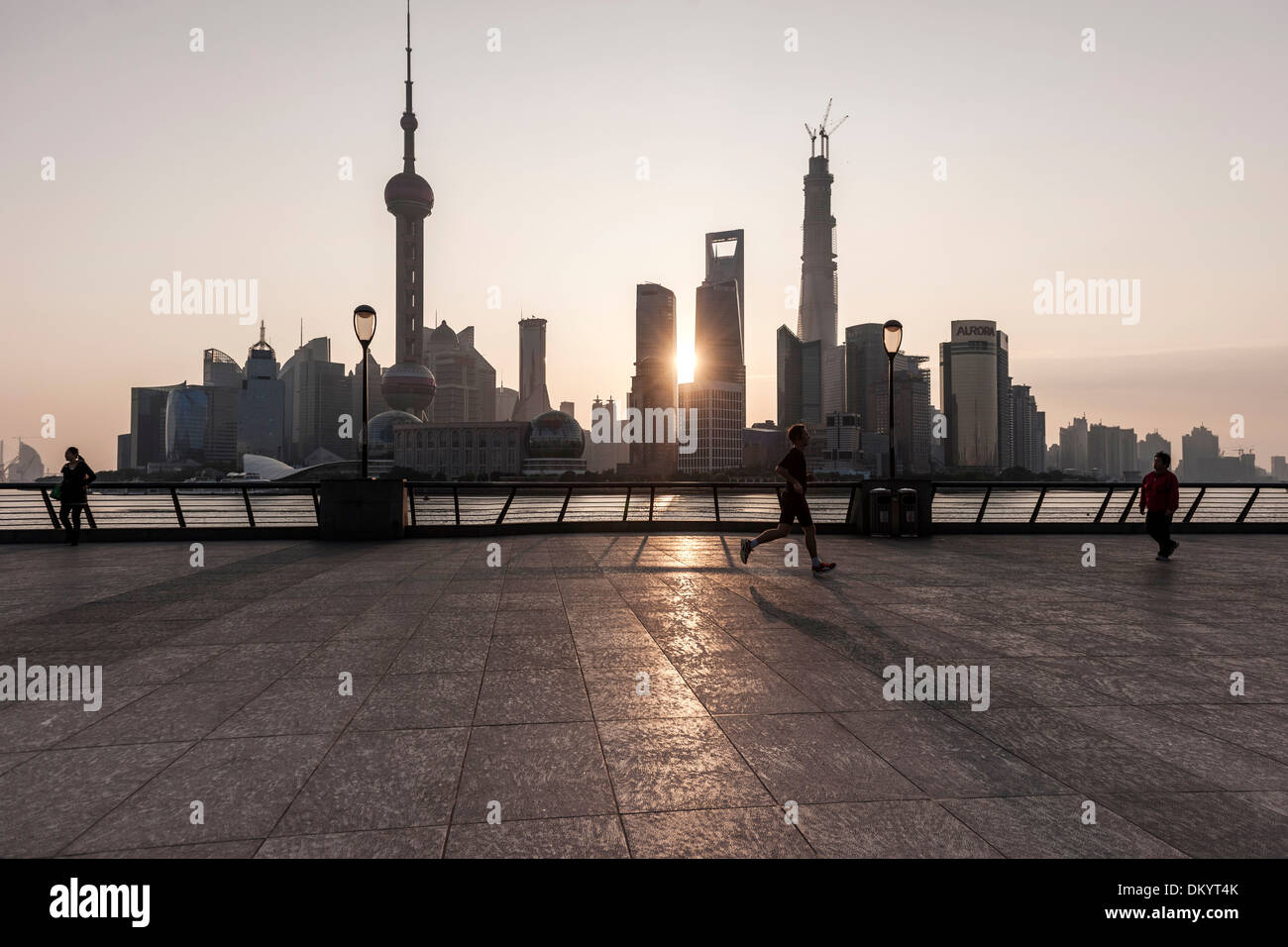 Promenade, The Bund, waterfront, sunrise, Shanghai, China Stock Photo ...