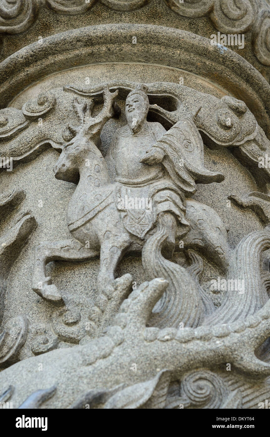 the deity Chinese deer rider angel who protect the temple entrance ...