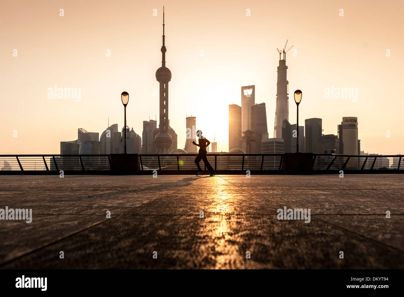 Sunrise on the Bund, waterfront, skyline of Pudong, Shanghai, China ...
