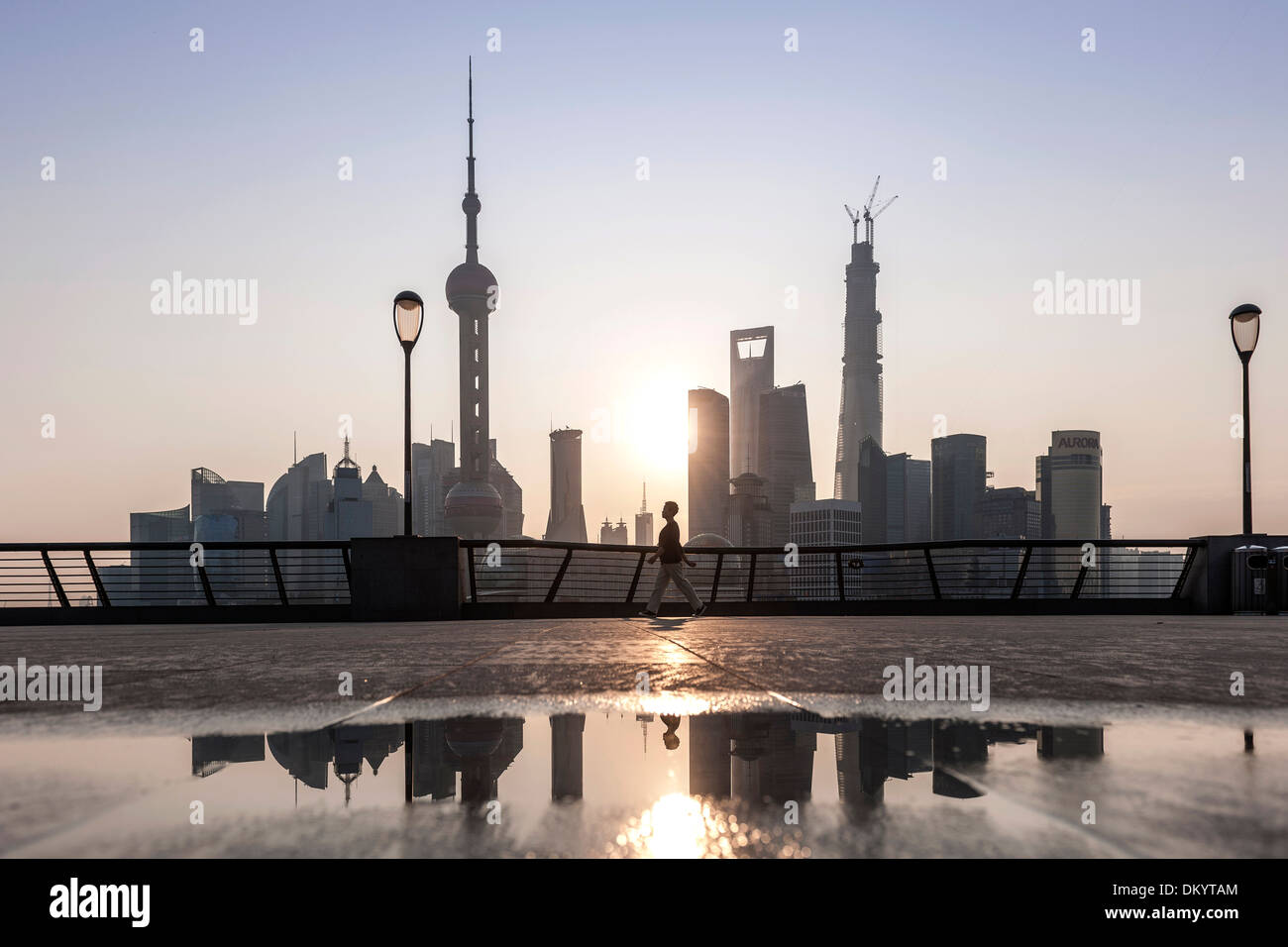 Sunrise on the Bund, waterfront, skyline of Pudong, Shanghai, China ...