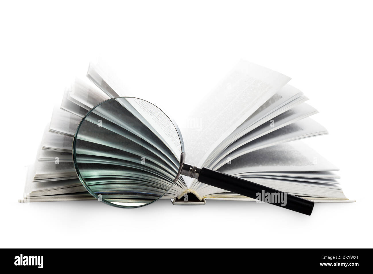 Book and magnifying glass isolated on white. Search concept Stock Photo ...