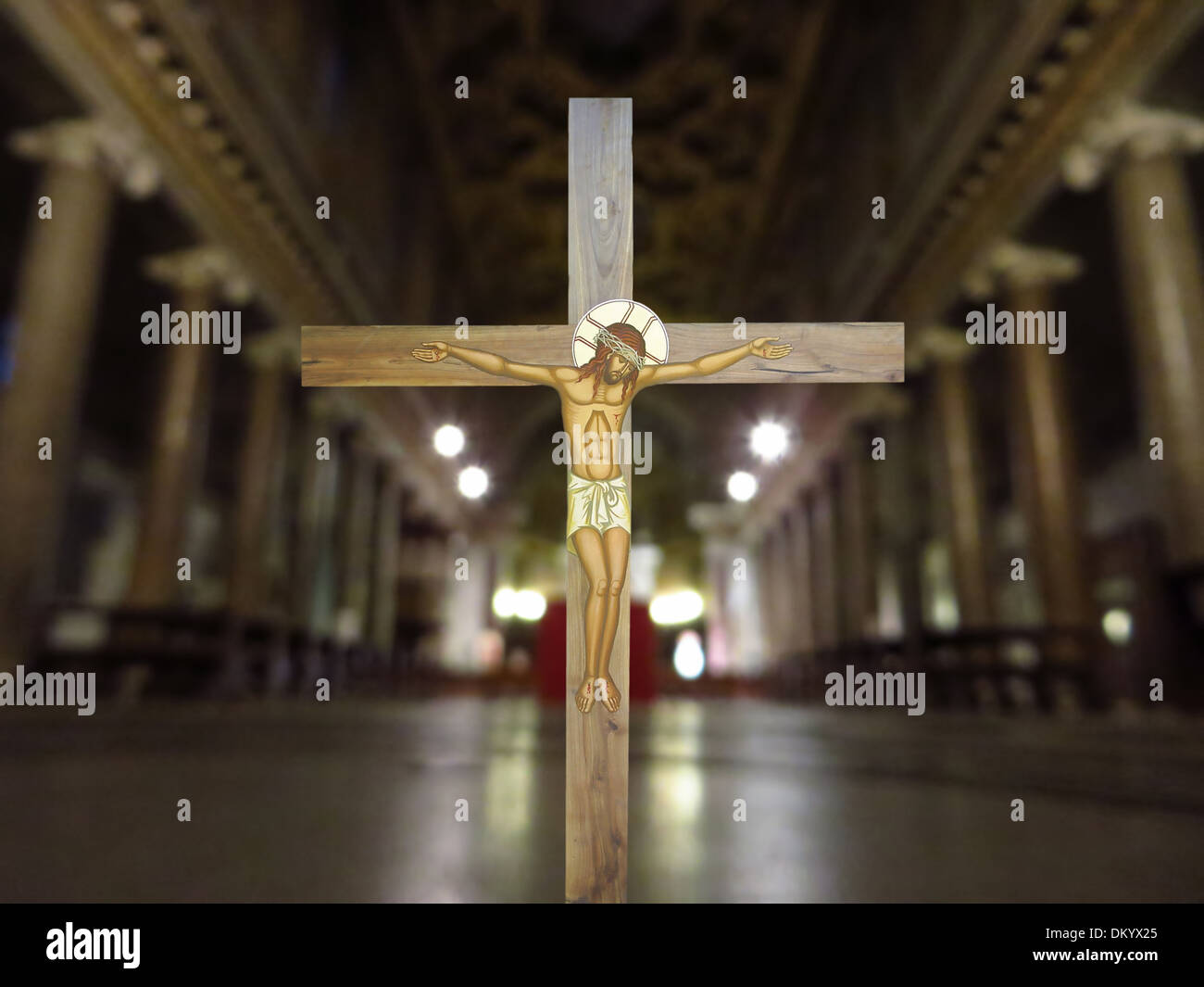 wooden crucifix in a Catholic church interior Stock Photo - Alamy
