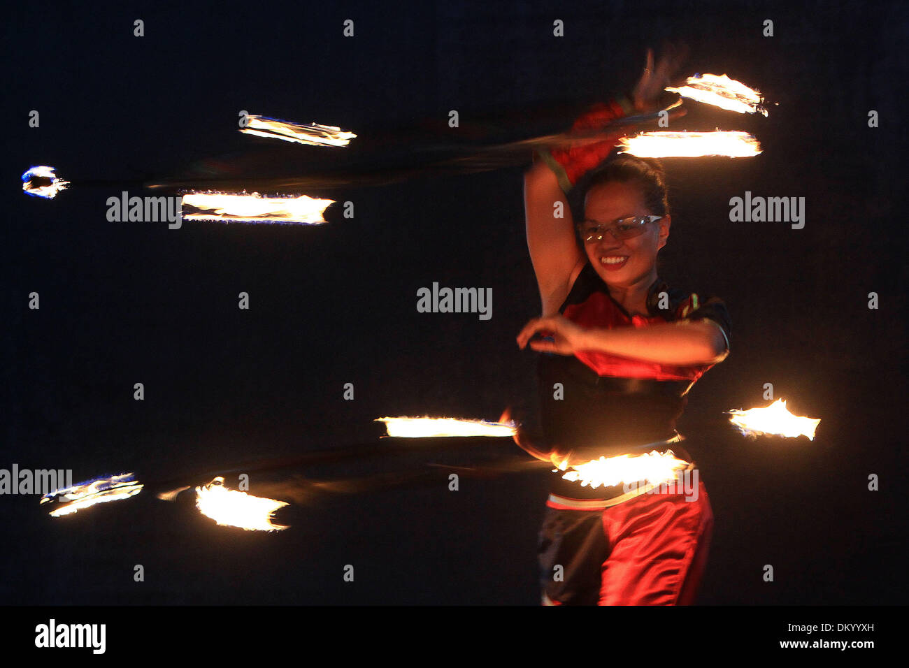 Pasay City, Philippines. 10th Dec, 2013. A fire dancer performs during ...