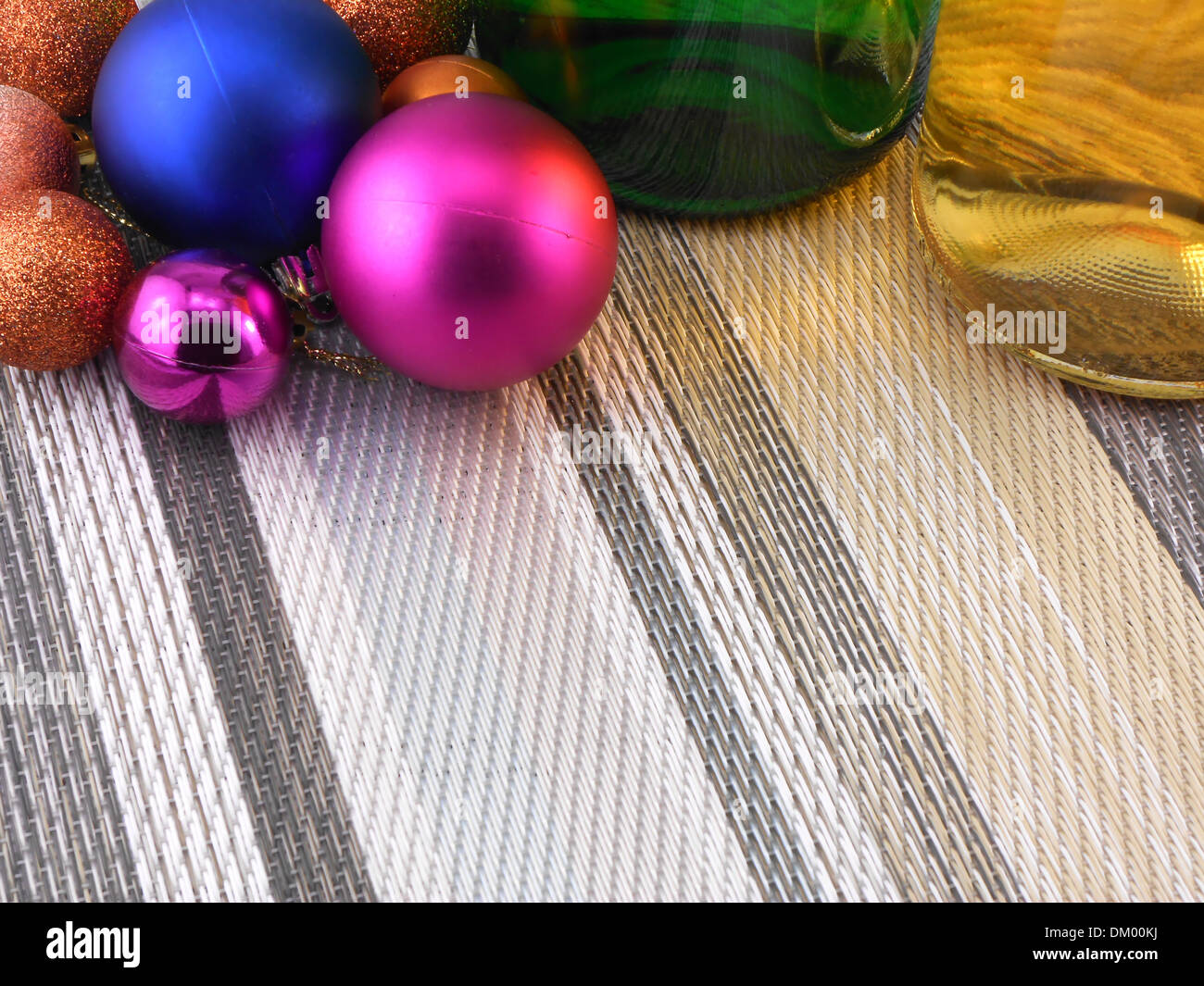 champagne (wine) set and balls, New Year decoration Stock Photo - Alamy