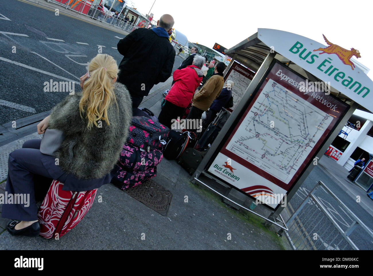 Bus Eireann bus stop at Dublin Airport Ireland waiting passengers Stock ...