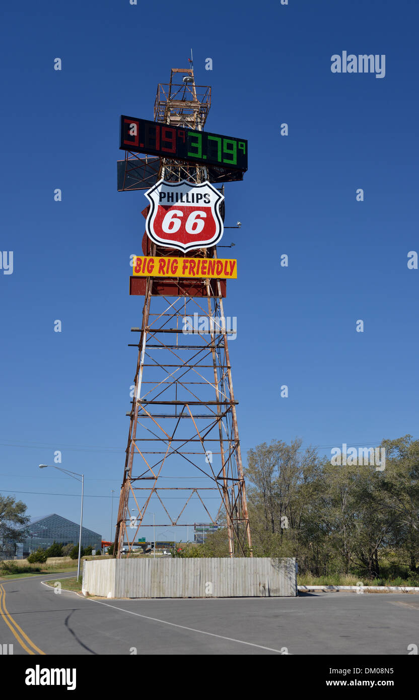 Phillips 66 tower on Route 66 with temperature screens at the top Stock ...
